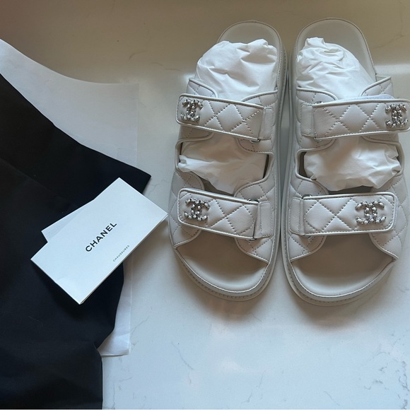 CHANEL | Shoes | Chanel 24p G4557b5805 White Backless Slide Dad Sandals ...